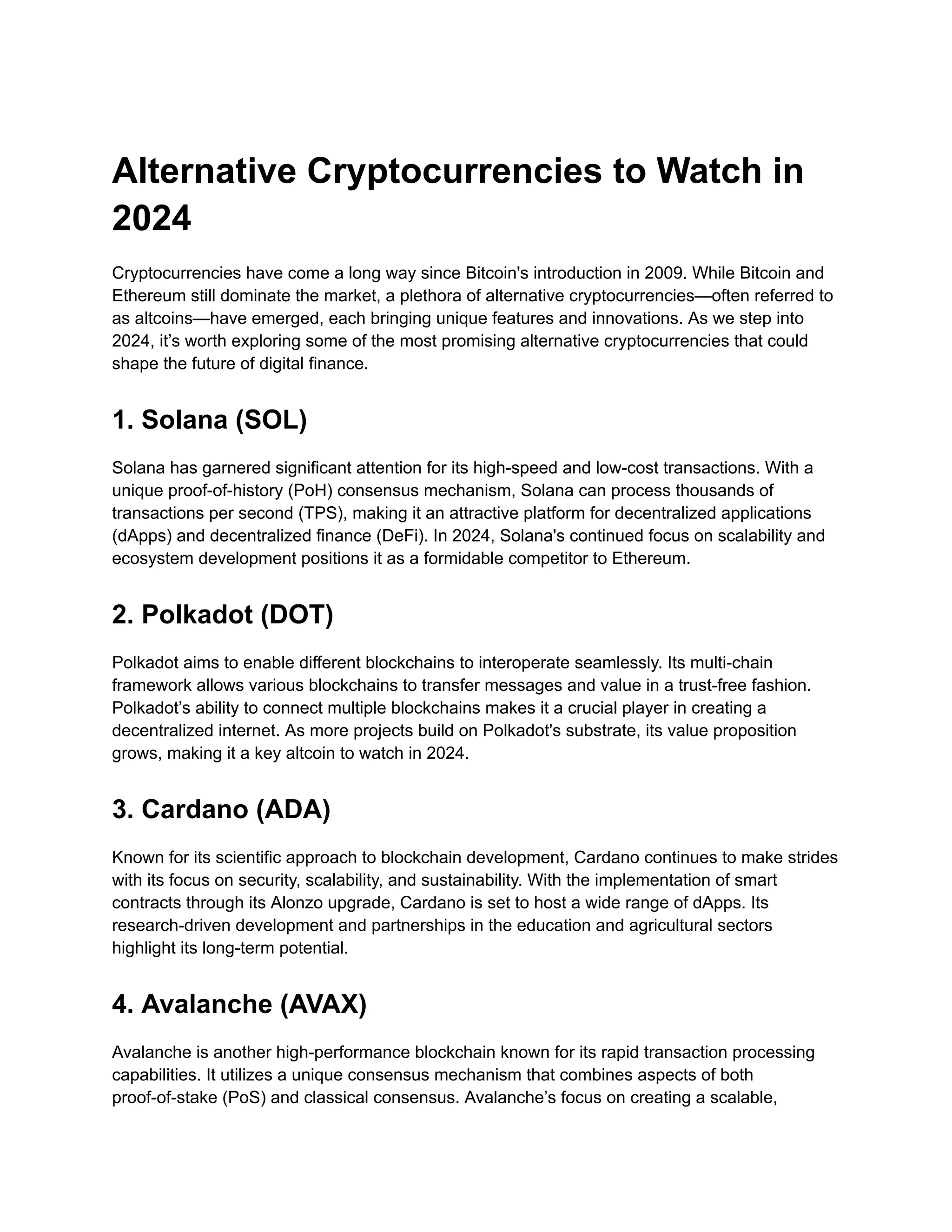 Alternative Cryptocurrencies to Watch in 2024 | PDF