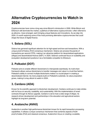 Alternative Cryptocurrencies to Watch in 2024 | PDF