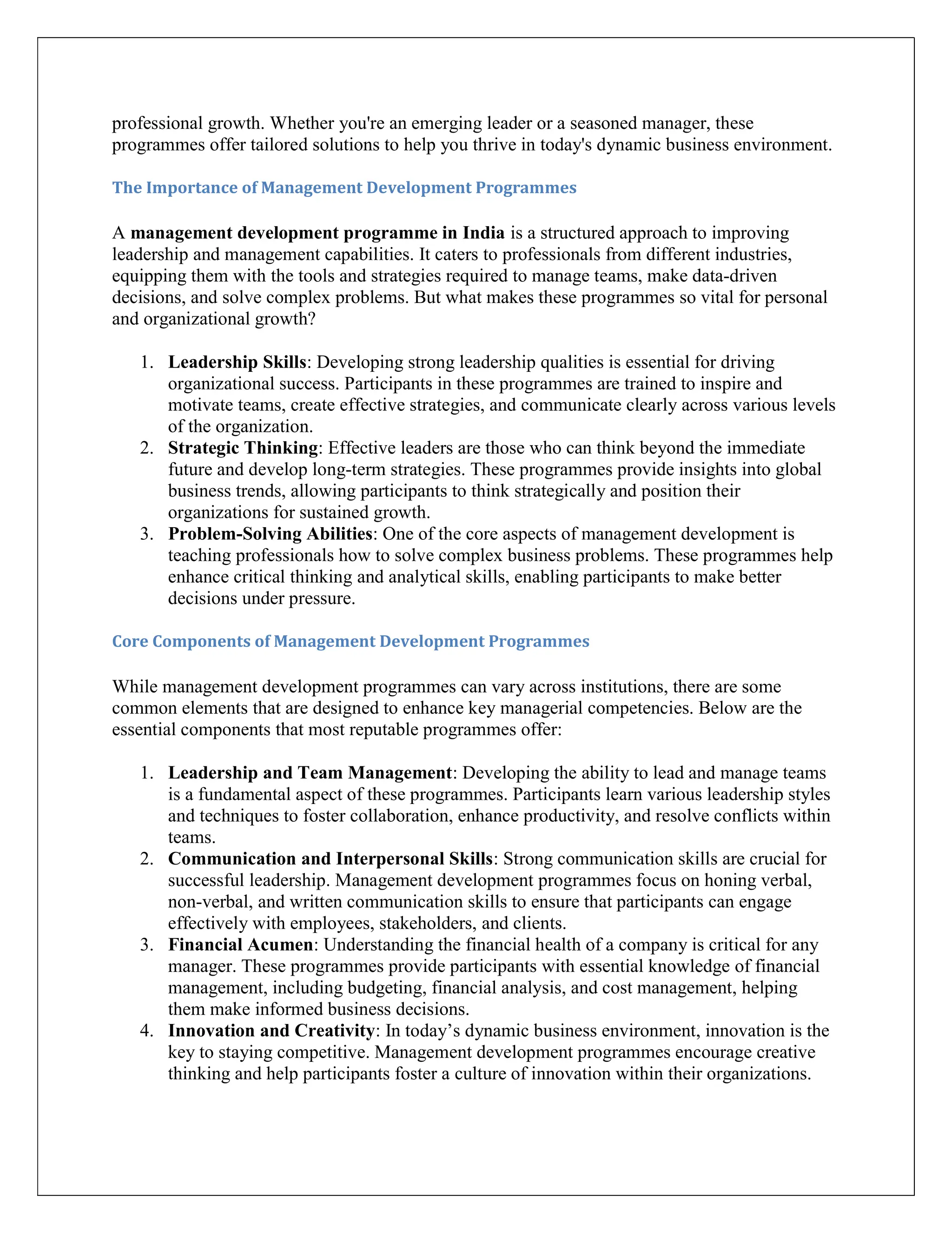 Unlocking Success with a Management Development Programme in India | PDF