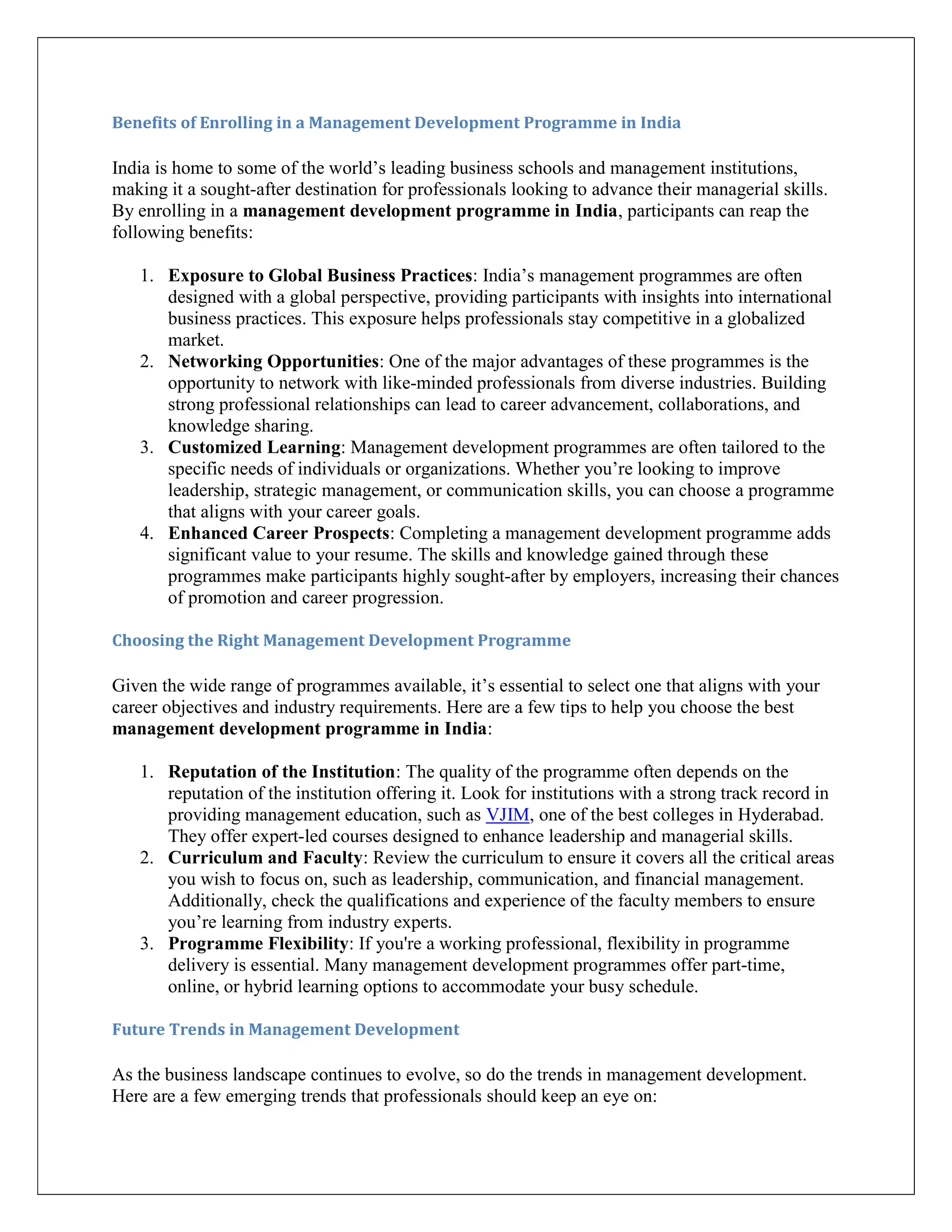 Unlocking Success with a Management Development Programme in India | PDF