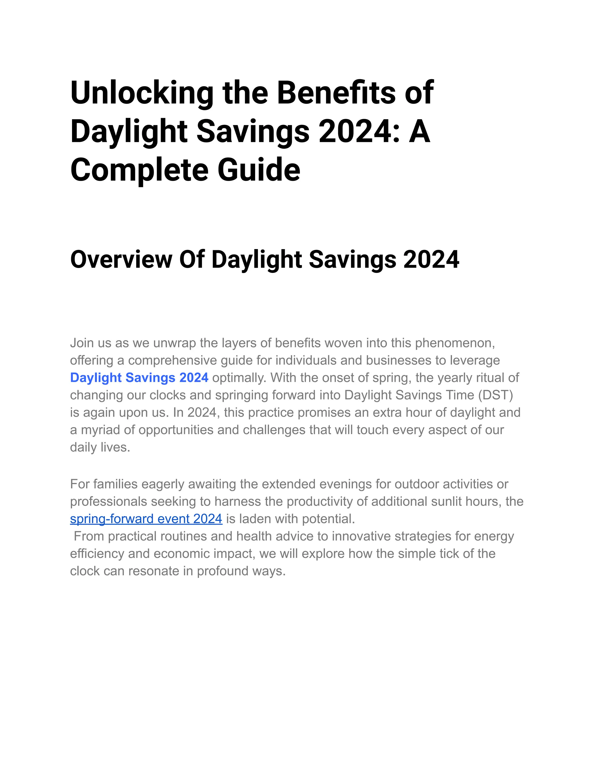 Unlocking the Benefits of Daylight Savings 2024 A Complete Guide | PDF