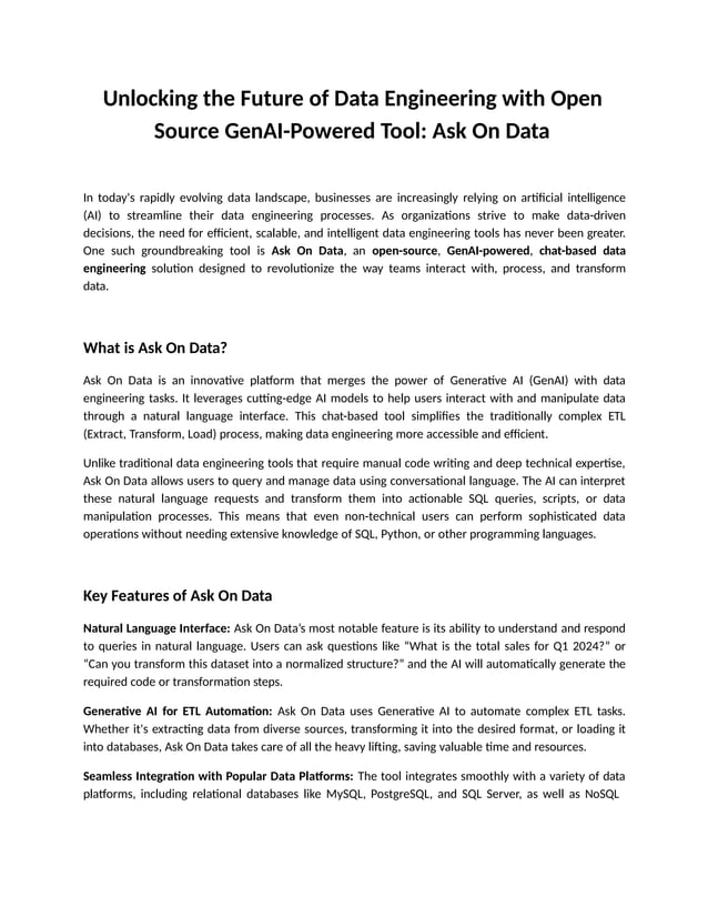 Unlocking The Future Of Data Engineering With Open Source Genai Powered