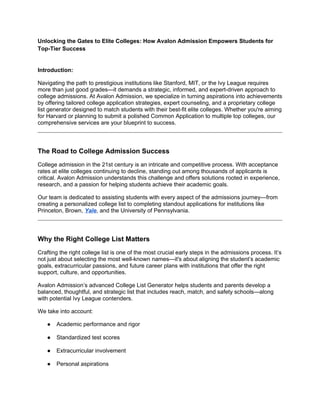 Unlocking the Gates to Elite Colleges: How Avalon Admission Empowers ...