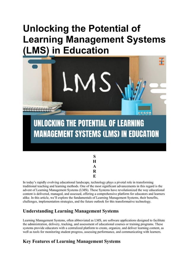 Unlocking the Potential of Learning Management Systems (LMS) in Education | PDF