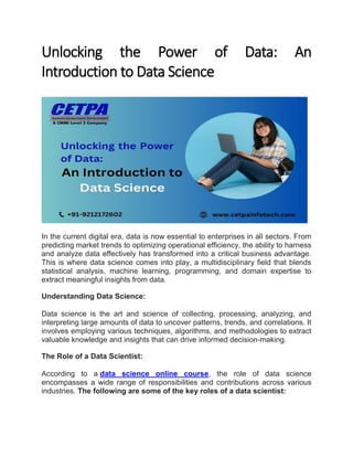 Unlocking the Power of Data: An Introduction to Data Science - CETPA Infotech | PDF