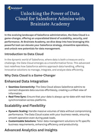 Unlocking the Power of Data Cloud for Salesforce Admins with Brainiate Academy | PDF