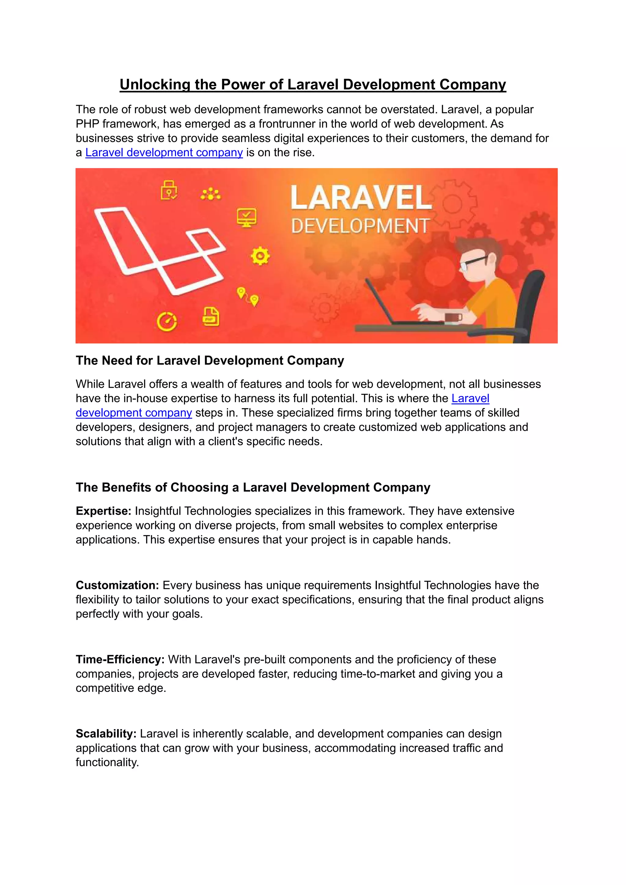 Unlocking the Power of Laravel Development Company | PDF