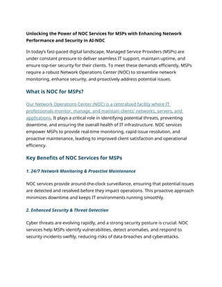 Unlocking the Power of NOC Services for MSPs with Enhancing Network ...