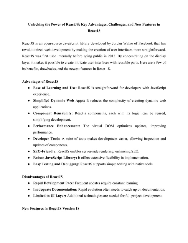 Unlocking the Power of ReactJS - Key Advantages, Challenges, and New ...