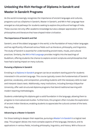 Unlocking the Rich Heritage of Diploma in Sanskrit and Master in ...
