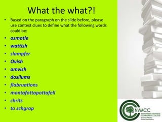 Unlocking the world of words context clues and word parts | PPT ...