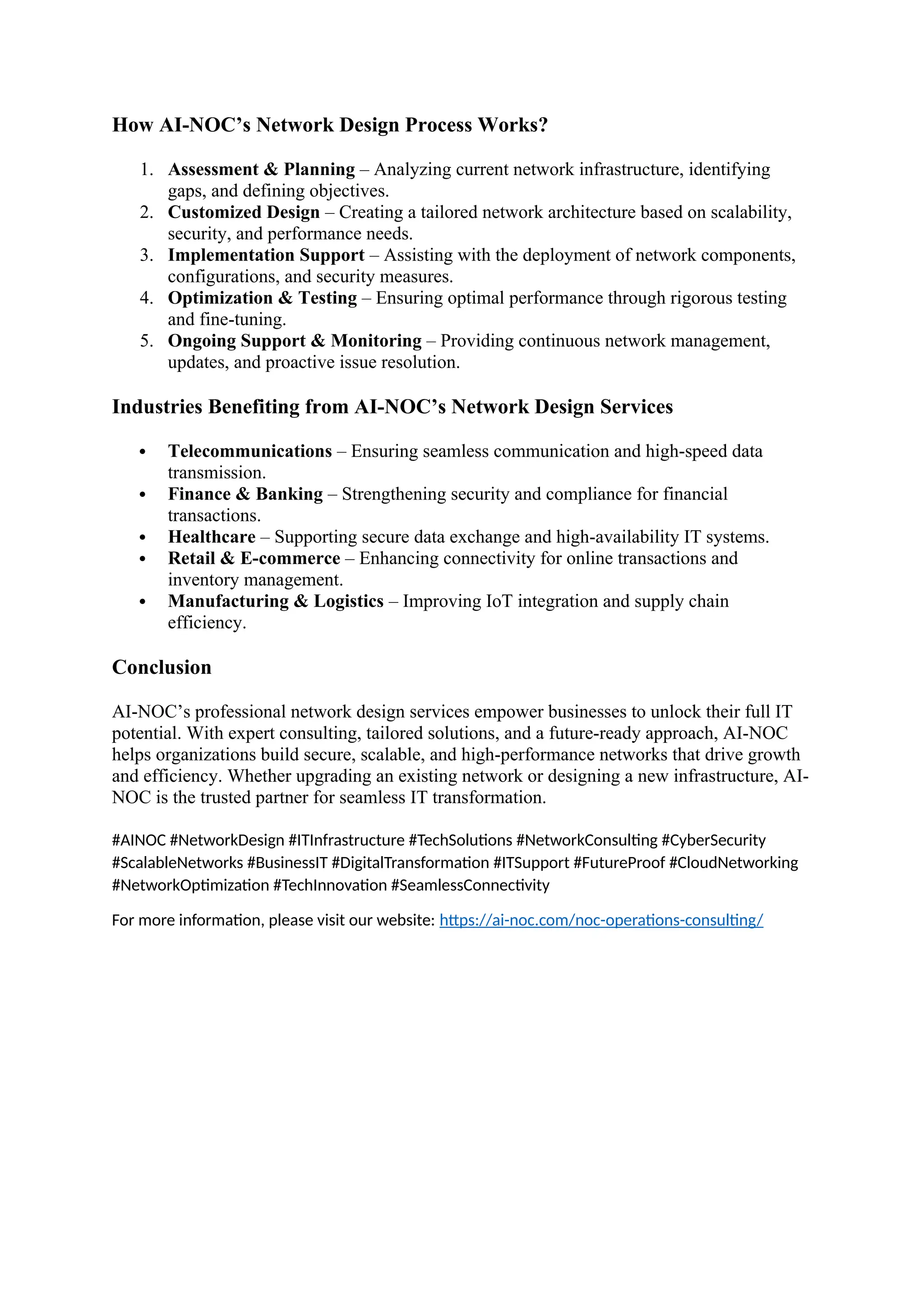 Unlock IT Potential with AI-NOC’s Professional Network Design Services | DOCX