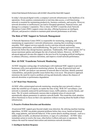 Unlock Peak Network Performance with AI-NOC’s Round-the-Clock NOC Support | DOCX