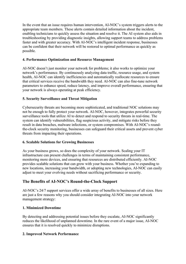 Unlock Peak Network Performance With Ai Nocs Round The Clock Noc Support Pdf
