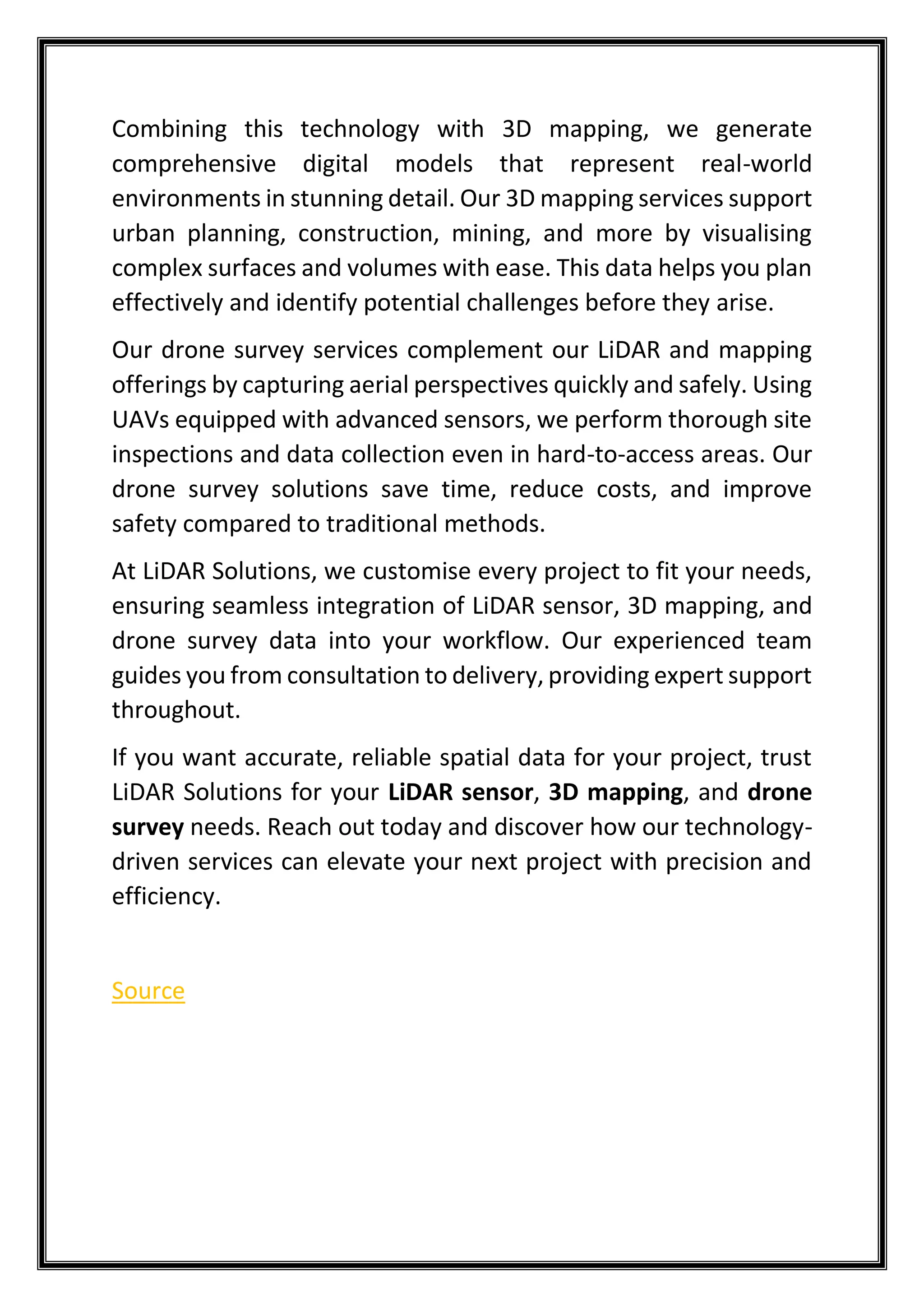 Unlock Precision with LiDAR Sensor, 3D Mapping, and Drone Survey Solutions by LiDAR Solutions.pdf