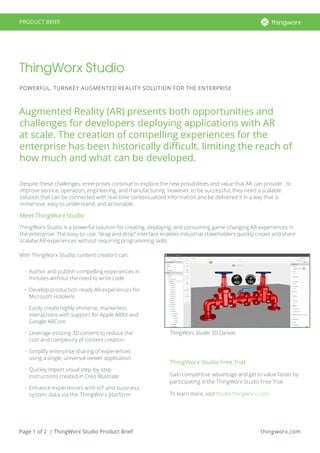 Unlock the Power of Augmented Reality with ThingWorx Studio | PDF