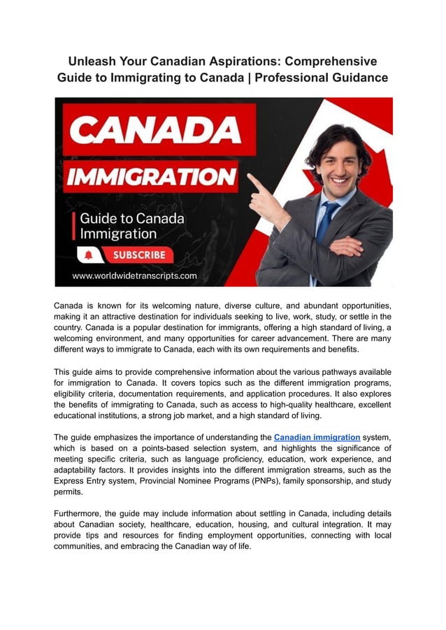 Unleash Your Canadian Aspirations: Comprehensive Guide to Immigrating to Canada | Professional ...