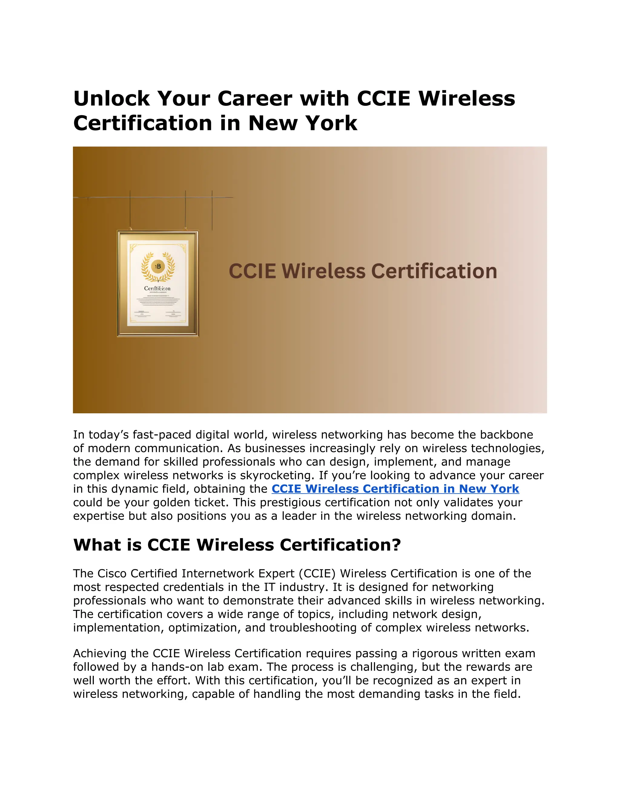 Unlock Your Career with CCIE Wireless Certification in New York.docx