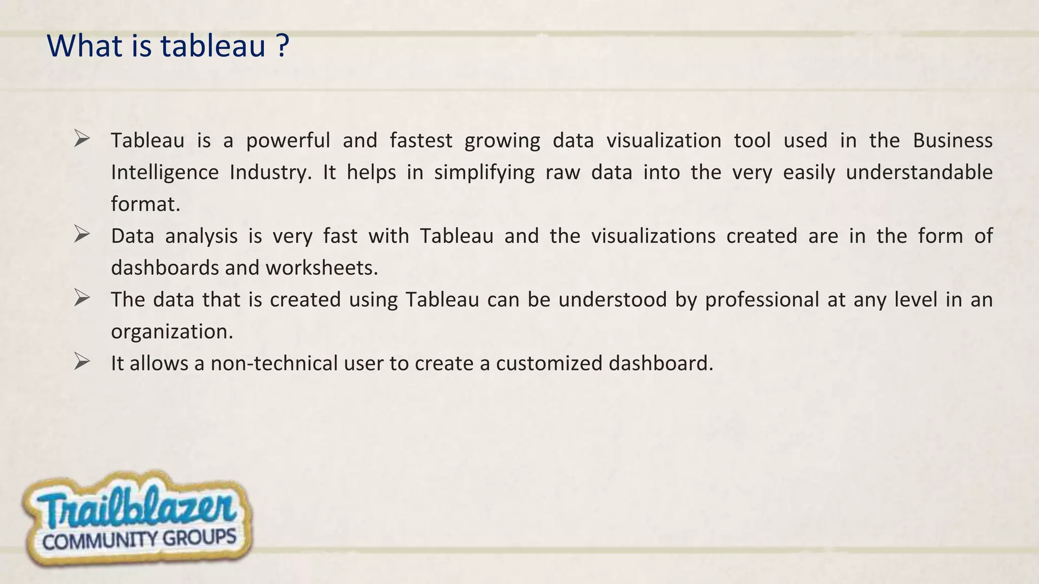 Unlock your data analytics with tableau | PPTX | Computer Software and Applications | Computing