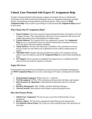 Unlock Your Potential with Computer / IT Assignment Help | PDF | Free ...