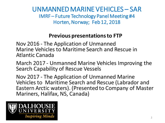 Unmanned Marine Vehicles - SAR - 2018 - John Dalziel and Ronald Pelot | PPT