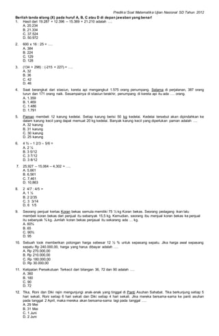 Latihan Ujian Nasional SD Muhammadiyah Banjaran 2012/Matematika | DOCX