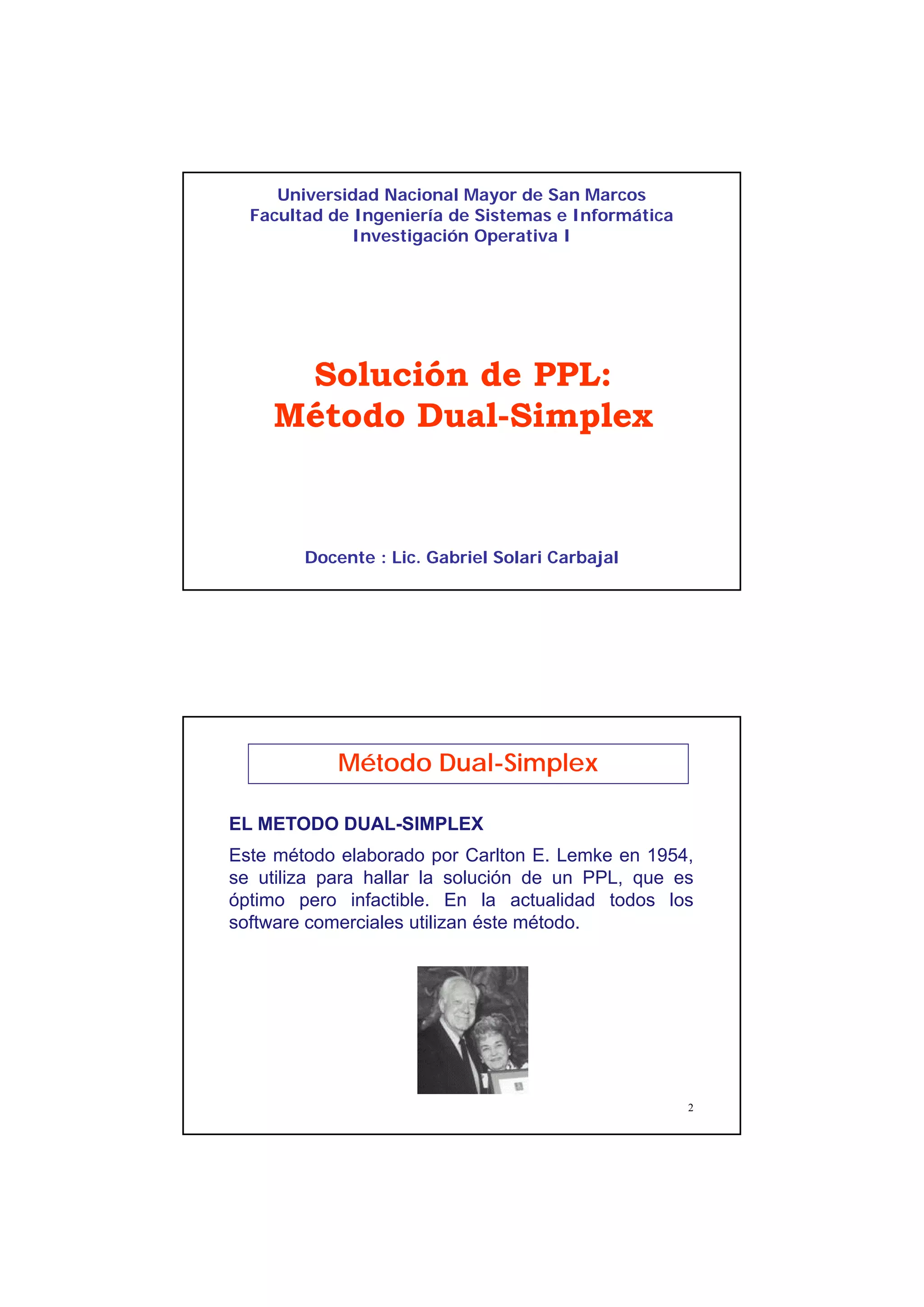 Unmsm fisi - método dual simplex - io1 cl10-dual_simplex | PDF