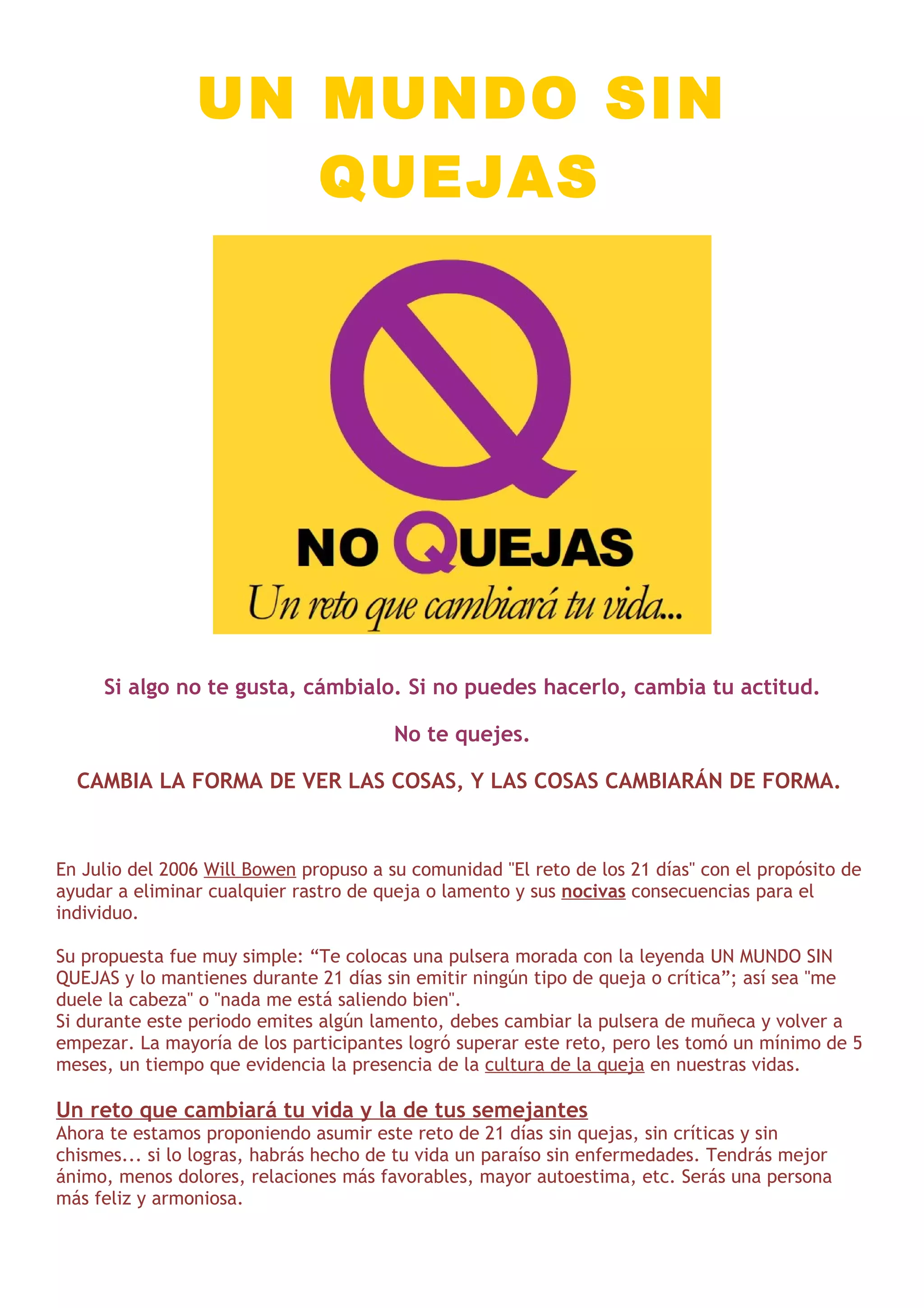 Un mundo sin quejas | PDF