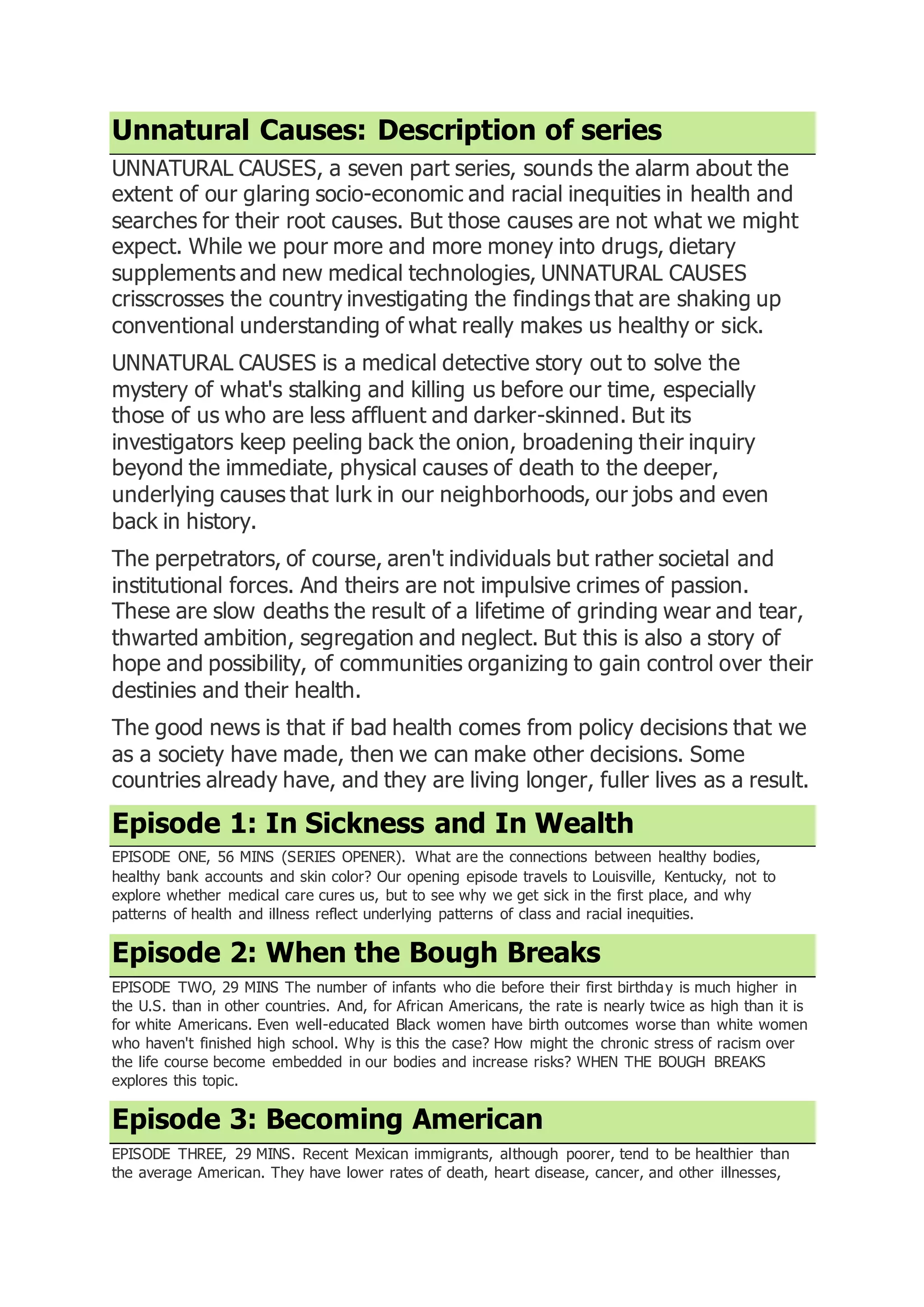 Unnatural causes | DOCX