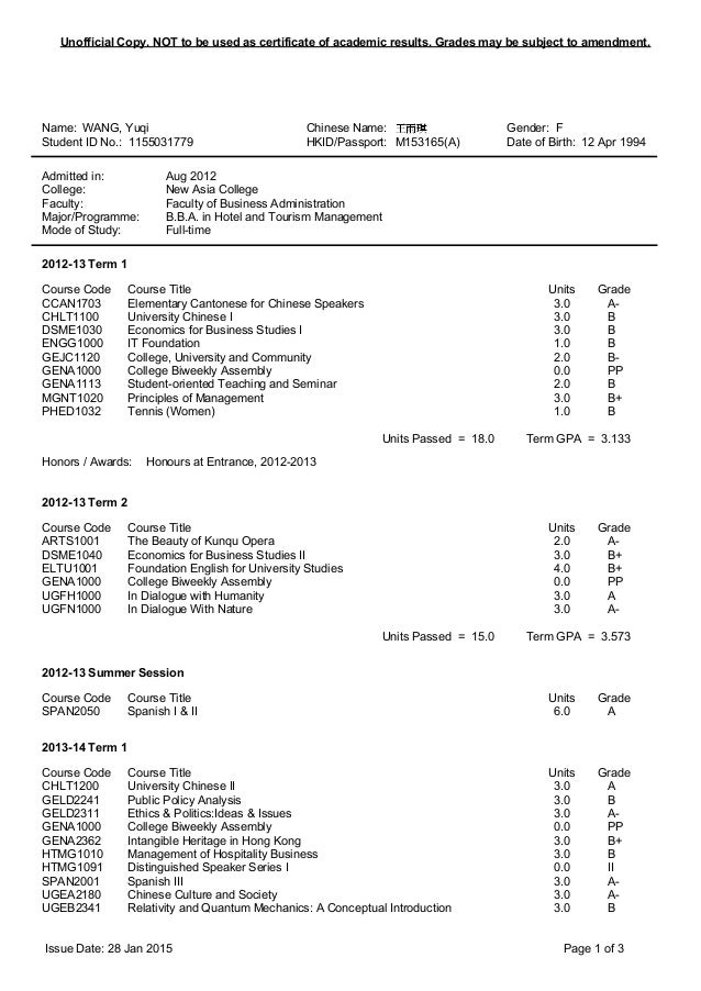 Unofficial Academic Script