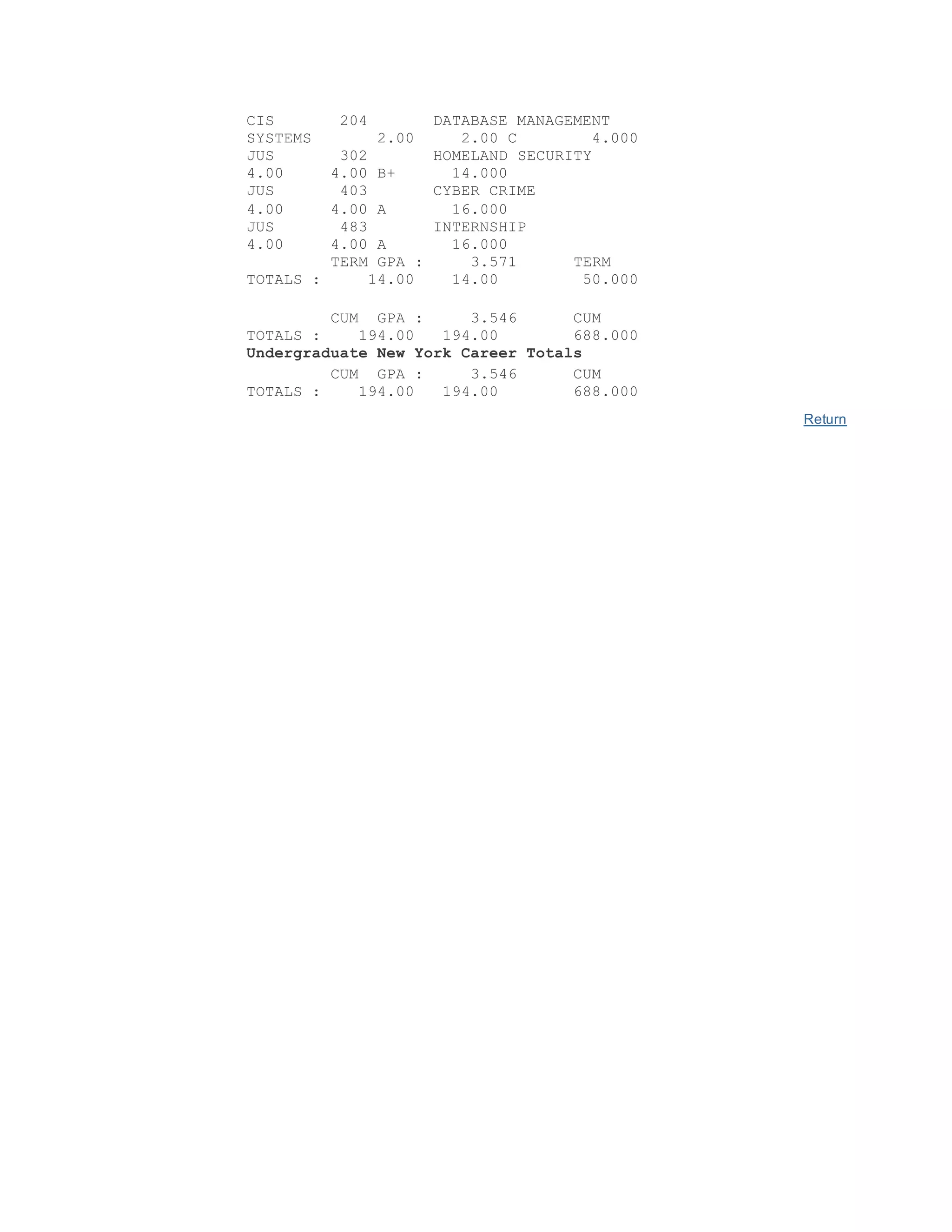 Unofficial transcript. jan 2016 | DOCX