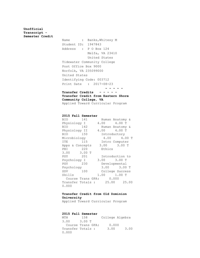 Unofficial transcript | DOCX
