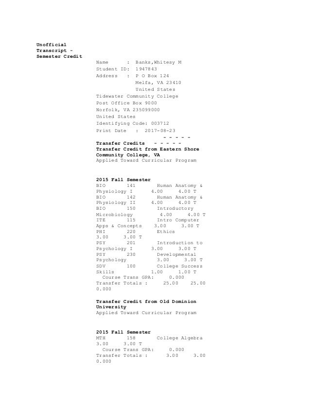 Unofficial transcript