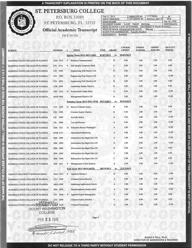 Undergraduate Transcripts of Deepak (Danny) Singh | PDF | Educational Assessment | Education