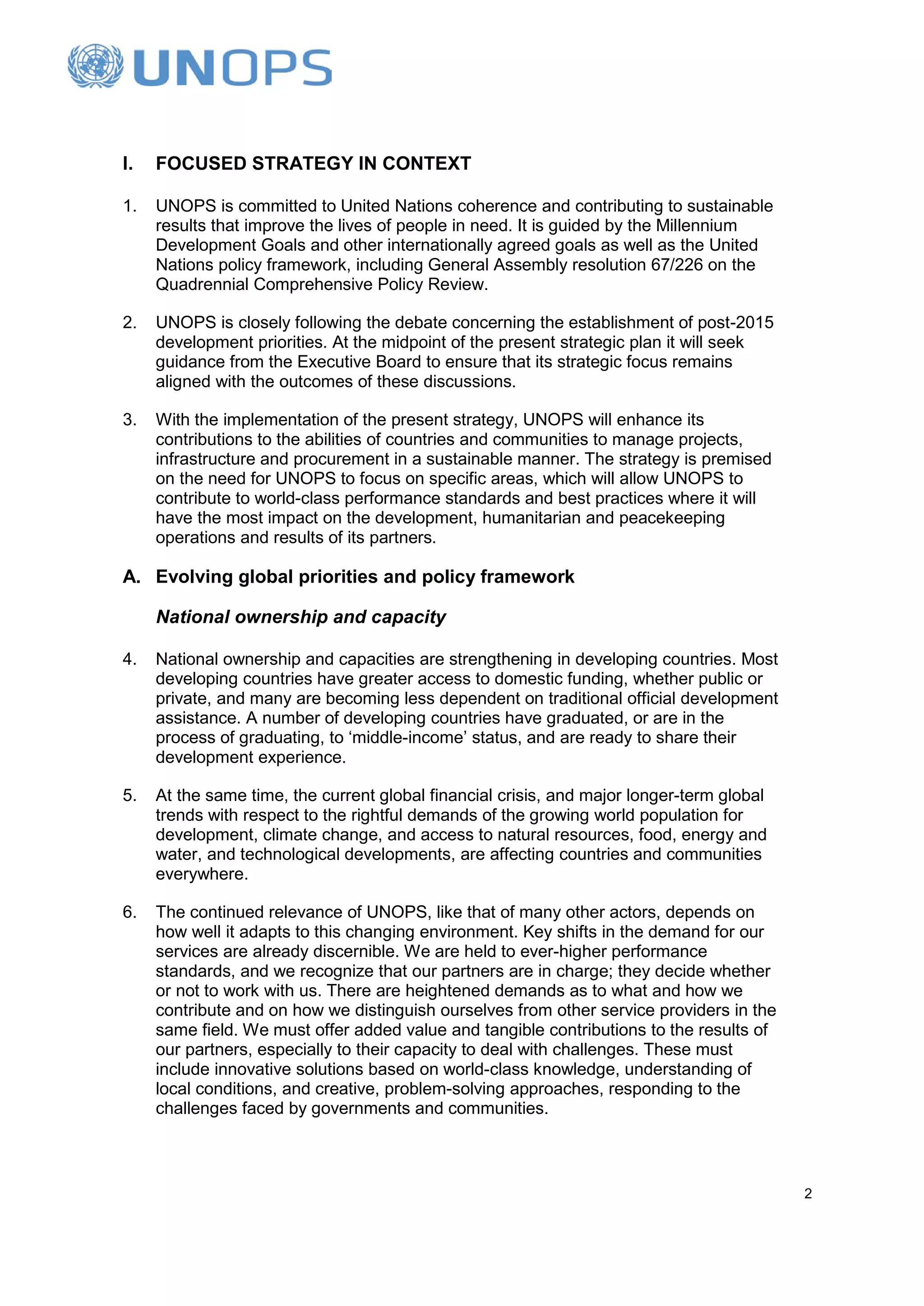 Unops strategy pan 2014 2017 sustainable focus and excellence | PDF