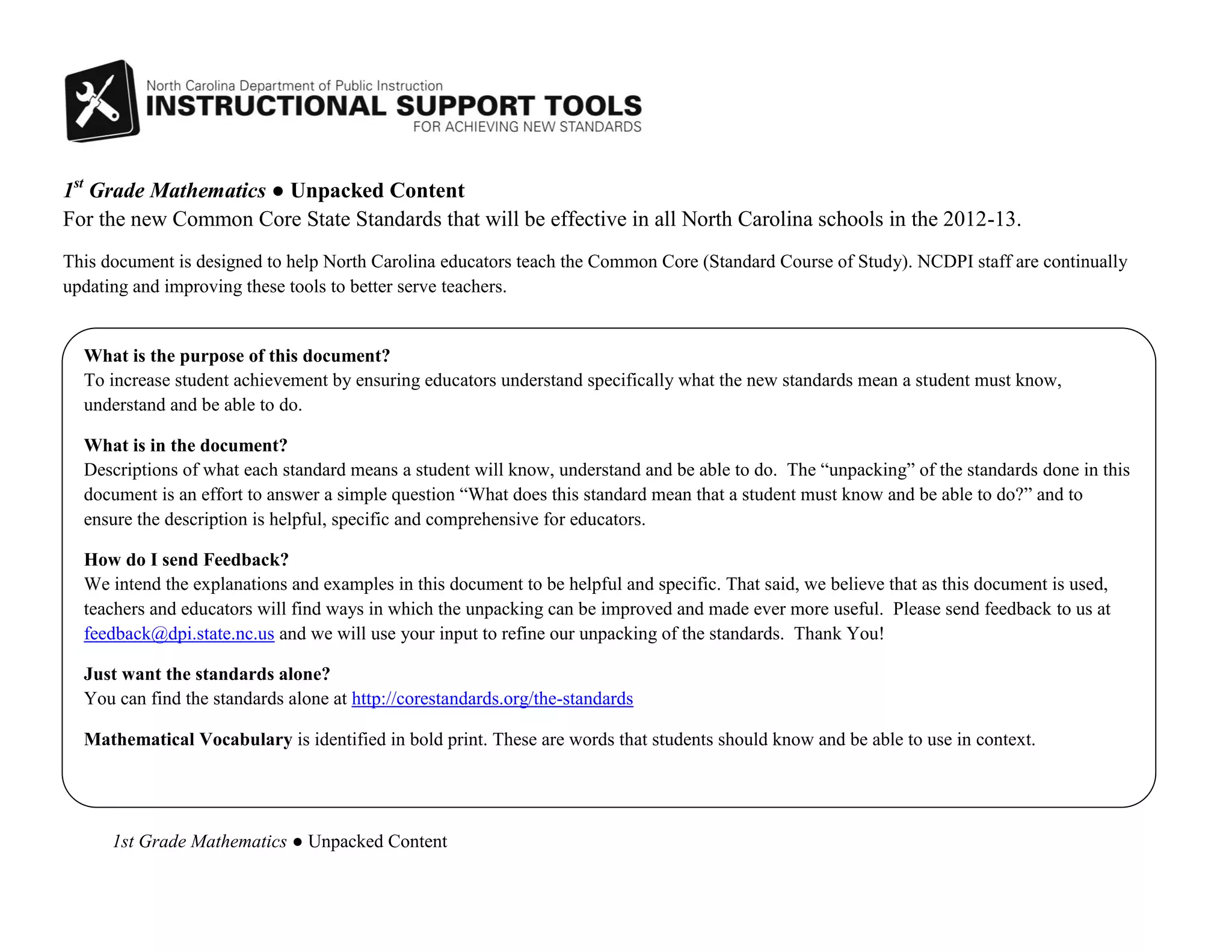 Common Core Unpacked Grade 1 | PPT