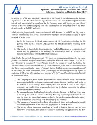 Unpaid and Unclaimed Dividend- Treatment and Transfer to Investor ...