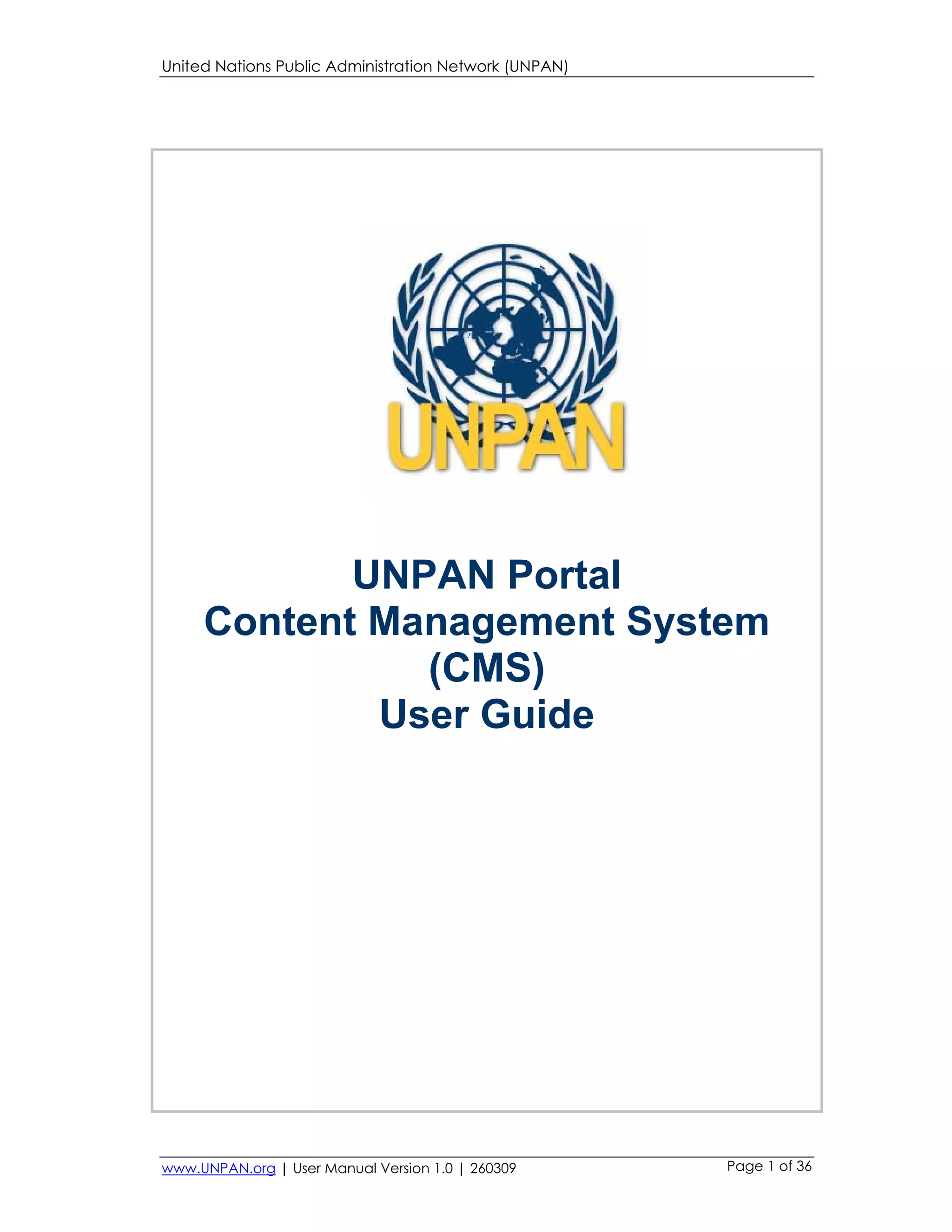 United Nations Public Administration Network (UNPAN) UNPAN Portal Content Management System (CMS ...