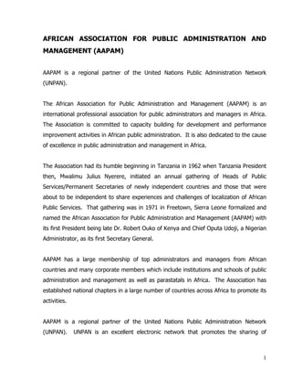 AFRICAN ASSOCIATION FOR PUBLIC ADMINISTRATION AND MANAGEMENT (AAPAM ...