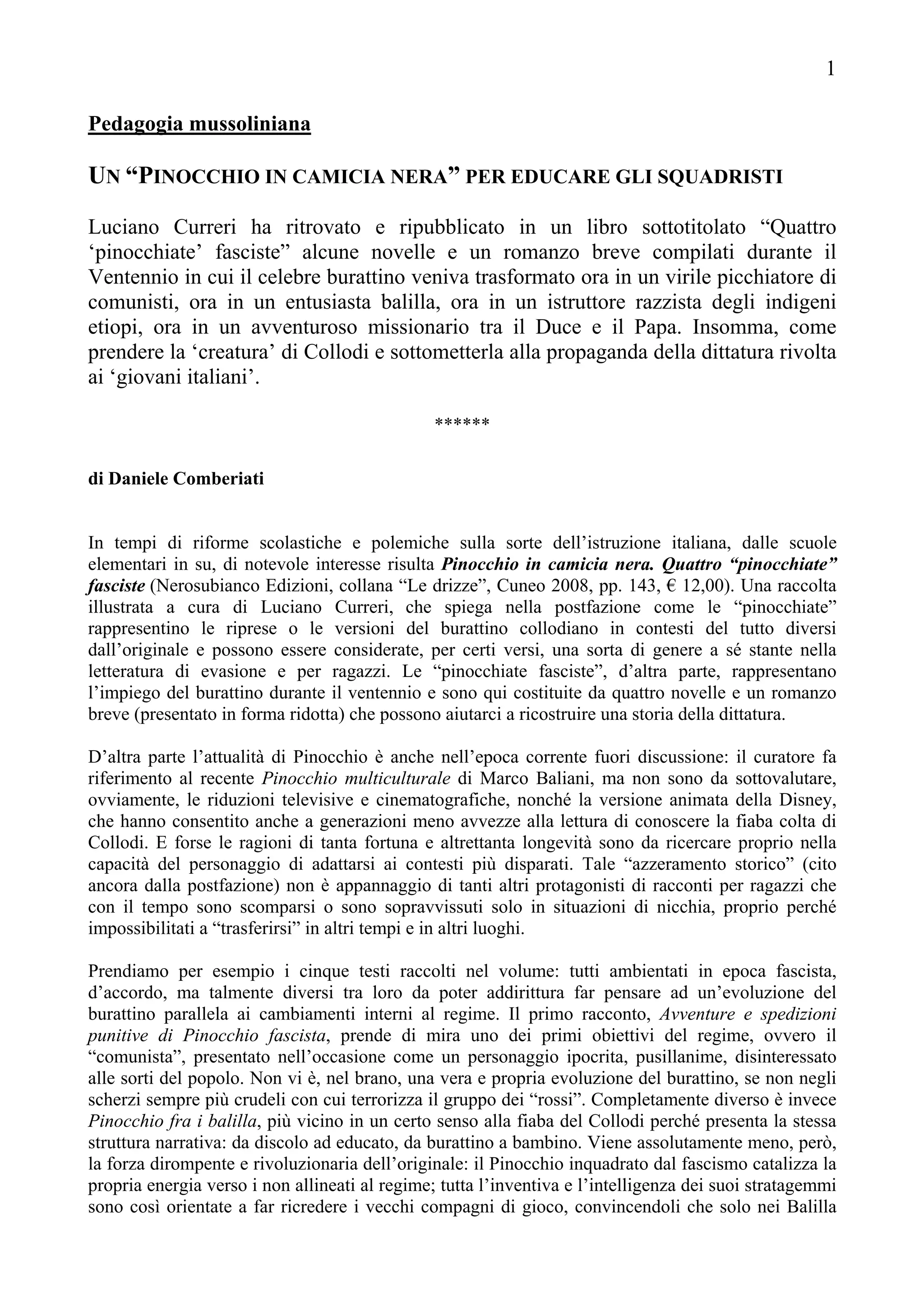 Un pinocchio in camicia nera | PDF