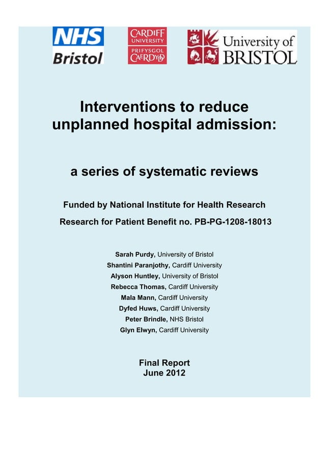 Interventions to reduce unplanned hospital admission, a study from NHS ...