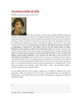 Un poema inédito de safo | PDF