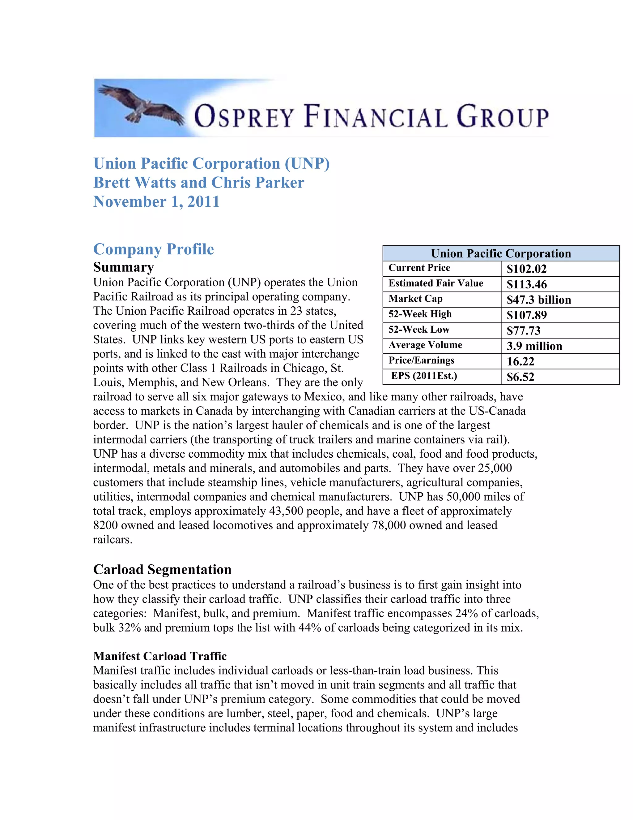 UNP Equity Research Report | PDF