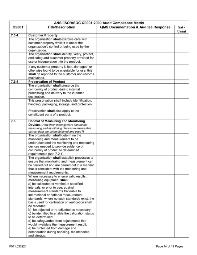 ISO 9001:2000 Audit Checklist2000 | PDF | Business Administration ...