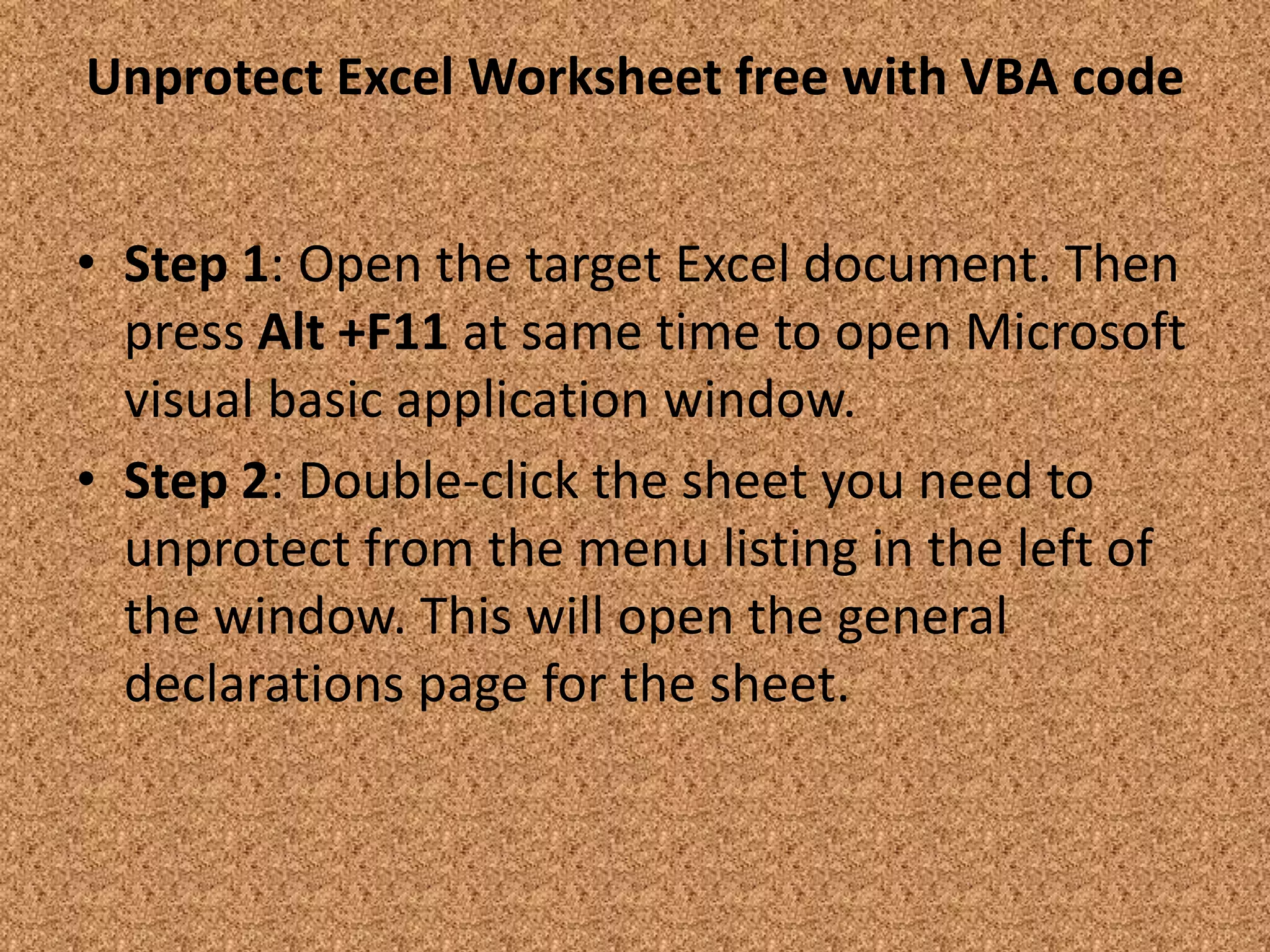 Unprotect Excel Worksheet When Forgetting Password Pptx Computing
