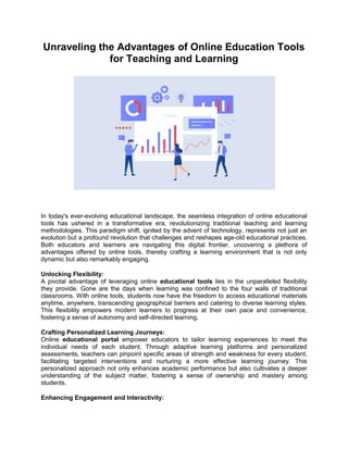 Unraveling the Advantages of Online Education Tools for Teaching and ...