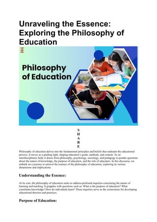 Unraveling the Essence: Exploring the Philosophy of Education | PDF