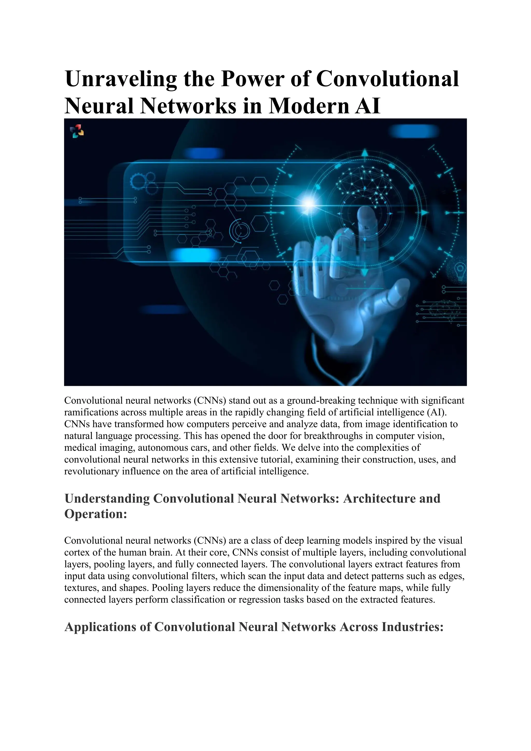 Power of Convolutional Neural Networks in Modern AI | The Lifesciences Magazine | PDF