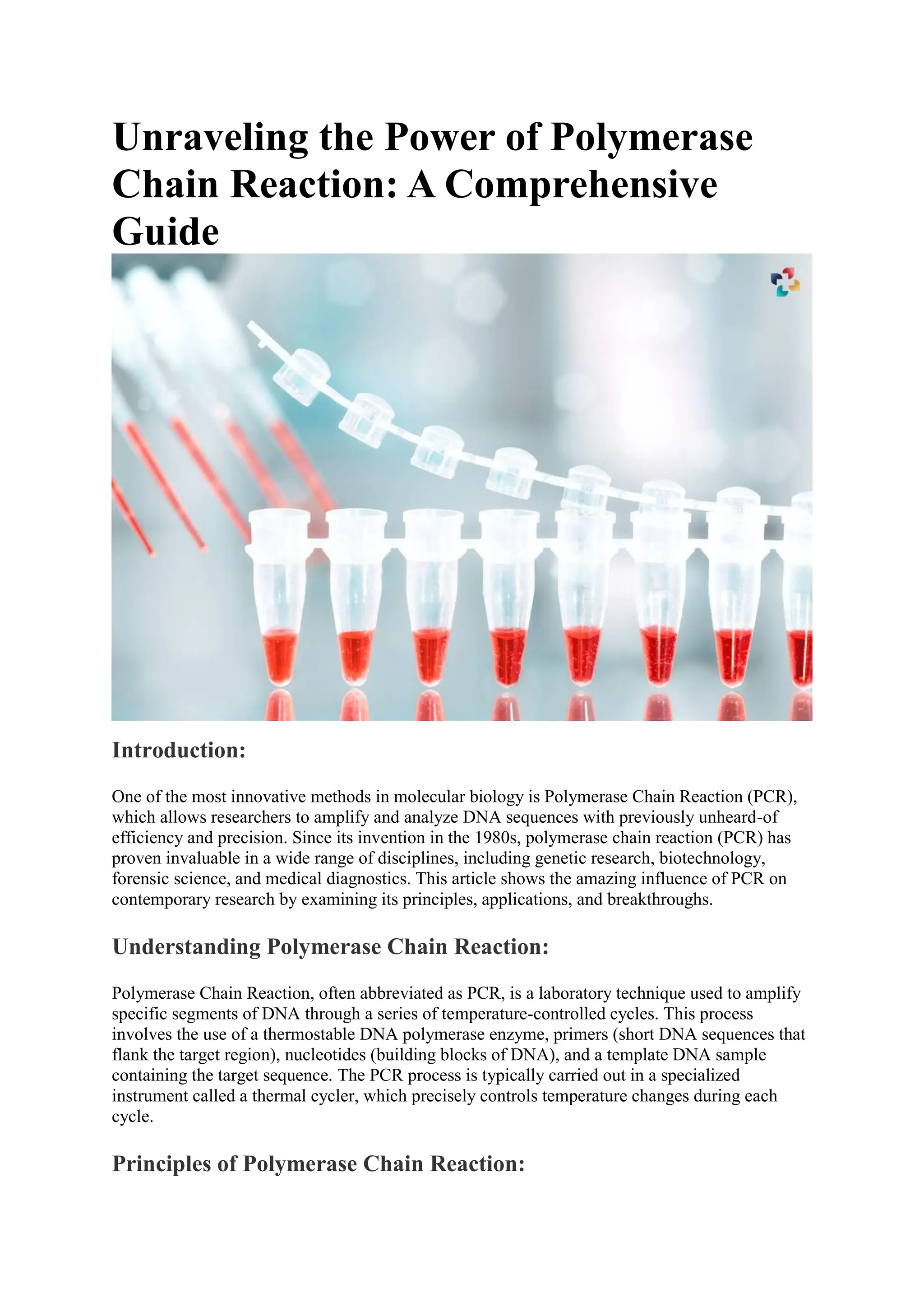 Polymerase Chain Reaction: Principles, Applications, and Advancements | The Lifesciences ...