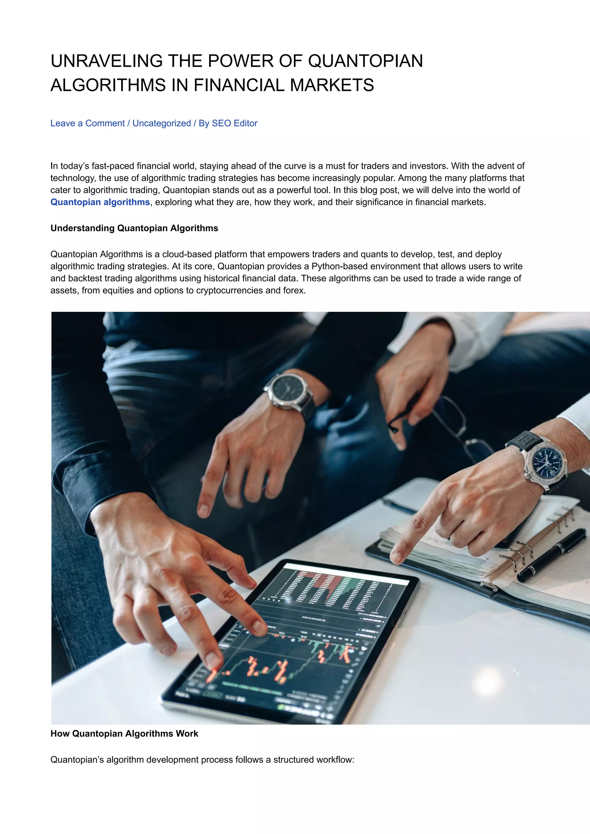 UNRAVELING THE POWER OF QUANTOPIAN ALGORITHMS IN FINANCIAL MARKETS | PDF